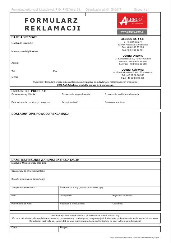 Albeco - www.albeco.com.pl - Reklamacje